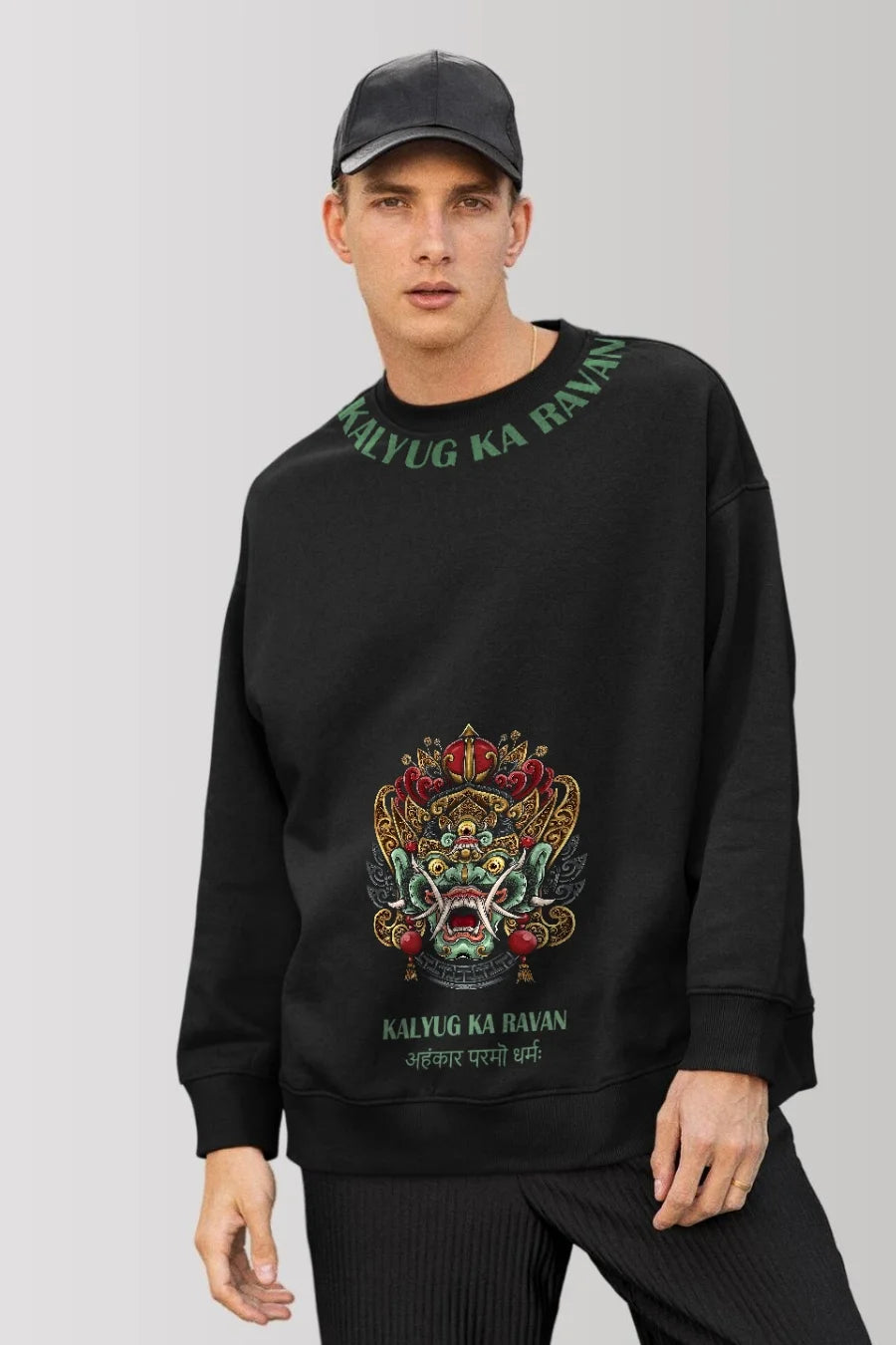 Kalyug Ka Ravan Printed Oversized Winter Sweatshirt – Vedic Tees